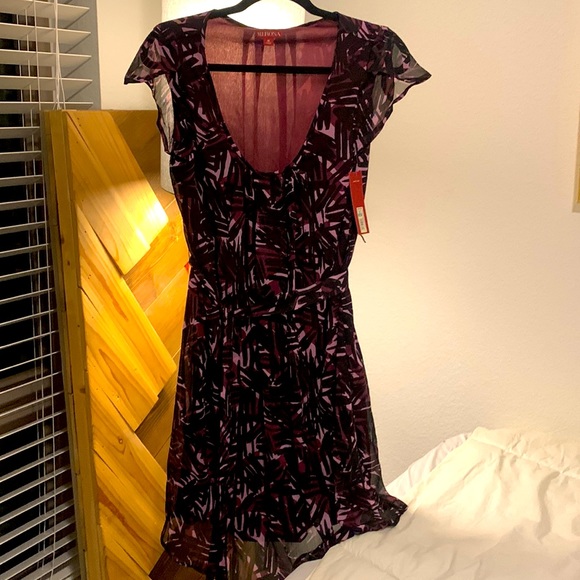 Merona | Dresses | Purple And Black Dress Mid Thigh Length Capped ...